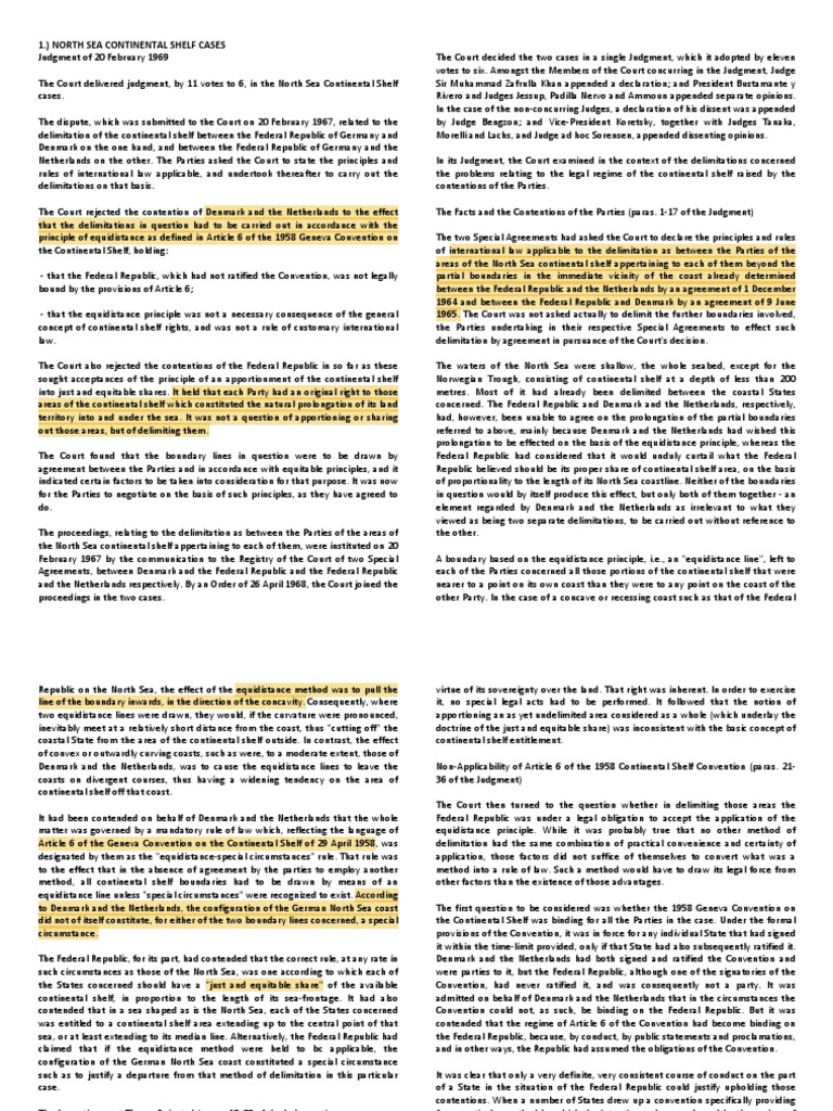 1 North Sea Continental Shelf Cases | Treaty | International Law
