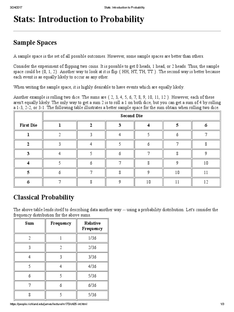 Stats: Introduction To Probability: Sample Spaces | PDF | Probability ...