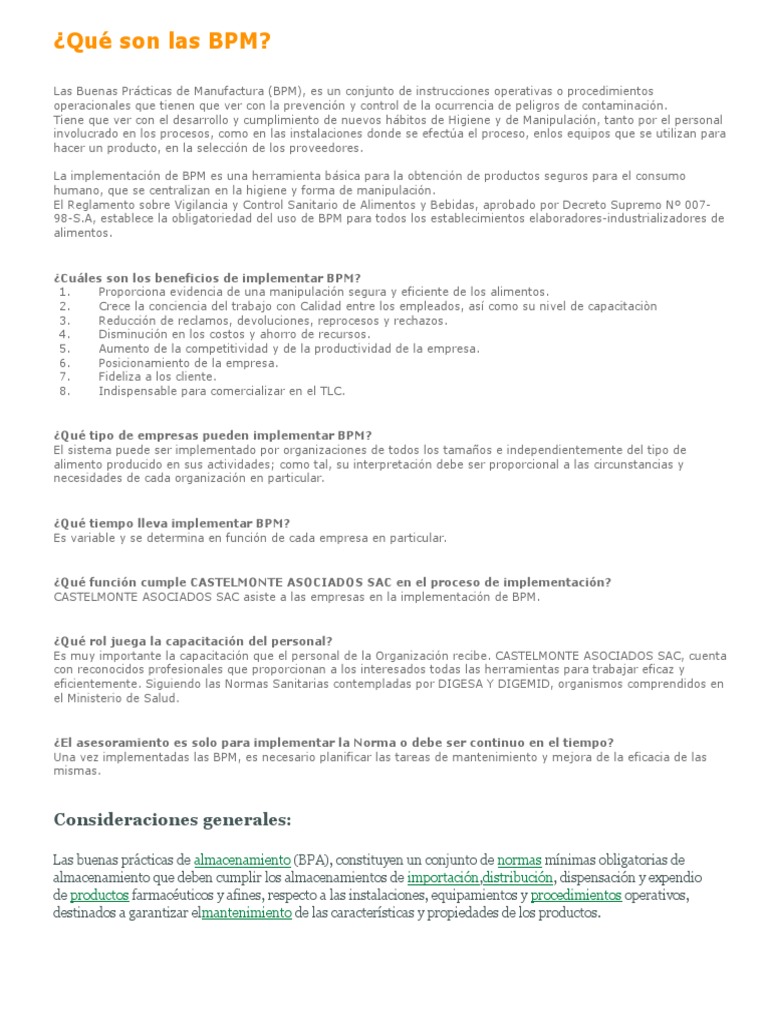 Qué Son Las BPM y BPA | PDF | Farmacia | Alimentos