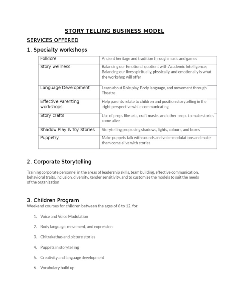 Storytelling Business Model Overview | PDF | Storytelling | Expense