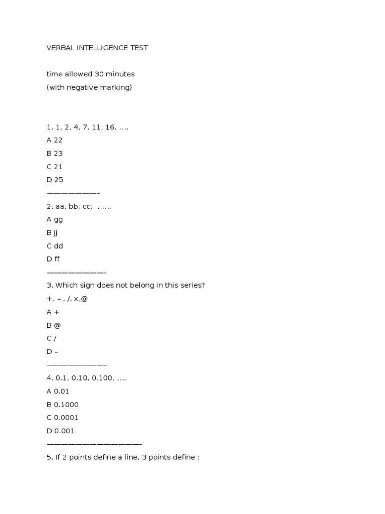 Verbal Intelligence Test Testno. 1 | PDF | Nature