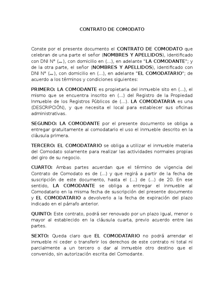 Modelo Contrato de Comodato | PDF | Gobierno