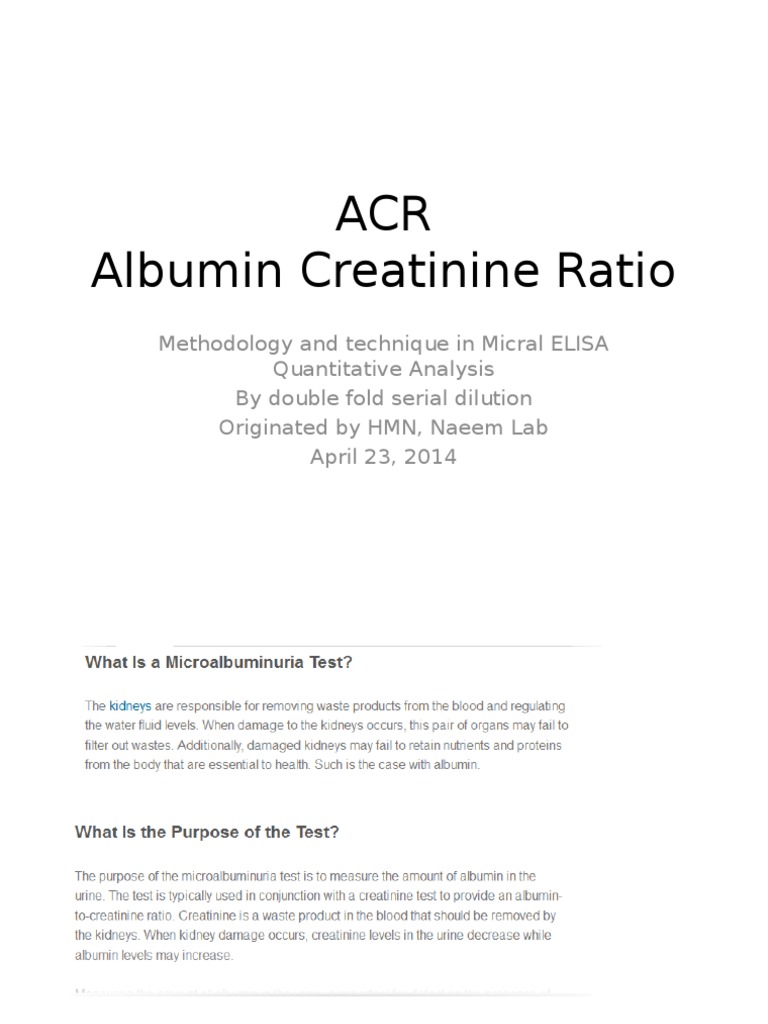 ACR Albumin Creatinine Ratio To Be PRESENTED BY HMN TO THE NEW MED TECH ...