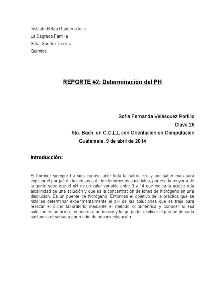 Reporte de PH | PDF | Ph | Ácido