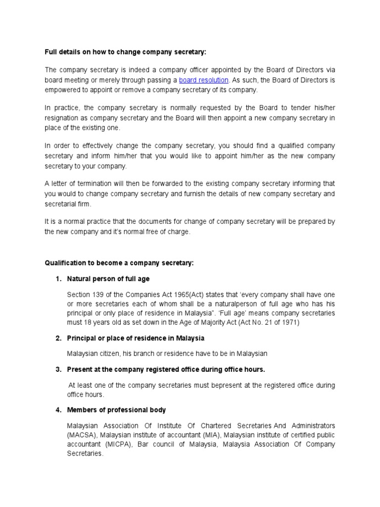 Full Details On How To Change Your Company Secretary | PDF | Accountant ...