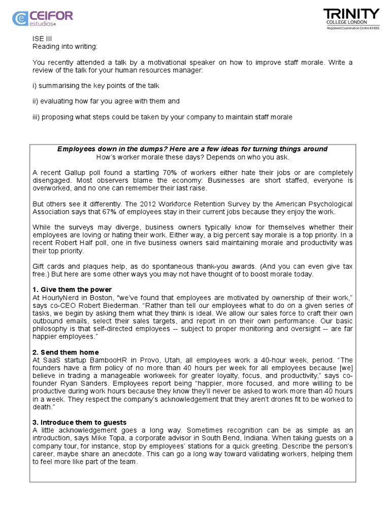 C1 - Readint Into Writing - Work | PDF | Job Satisfaction | Employment