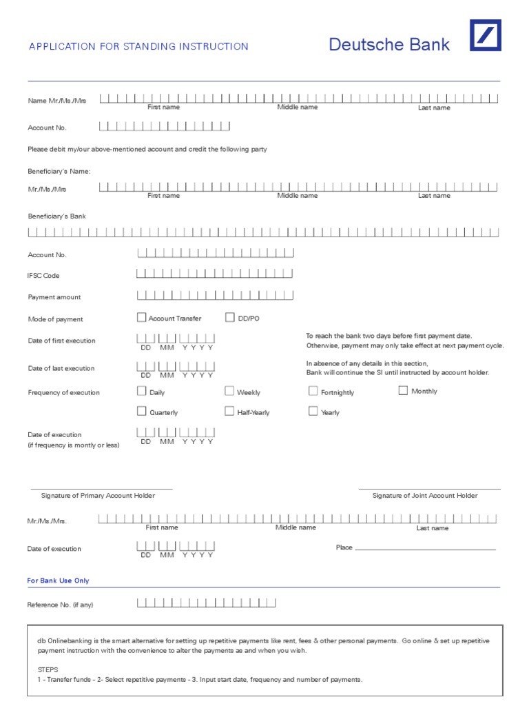 Deutsche Bank Standing Instruction Form | PDF