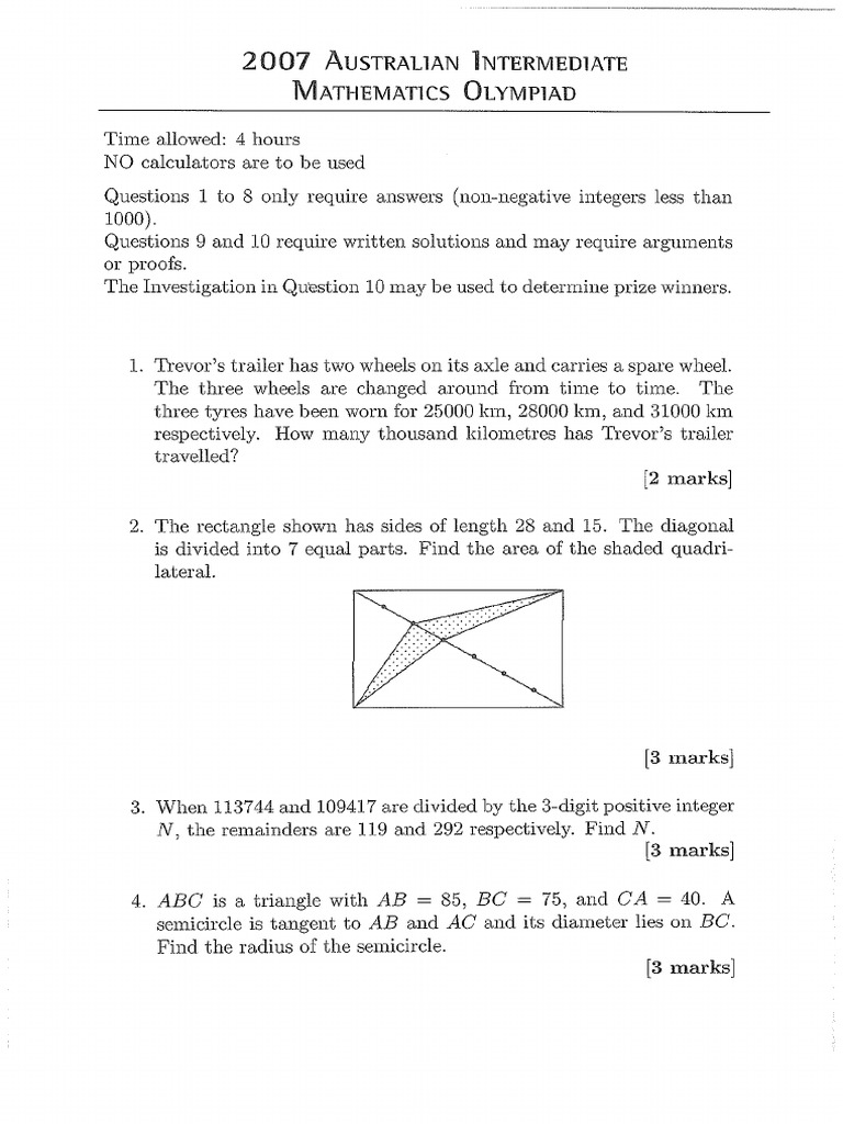 AIMO 2007 Problems and Solutions | PDF