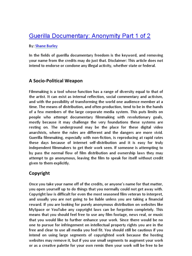 Guerilla Documentary | PDF | Documentary Film | Defamation
