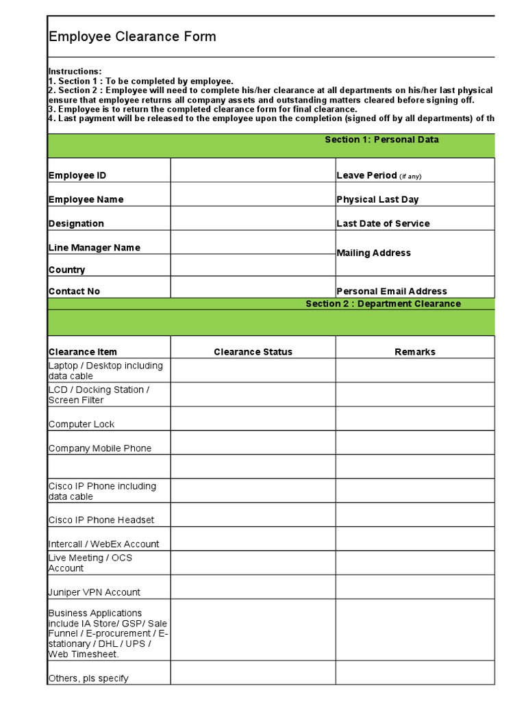 Employee Exit Clearance Form