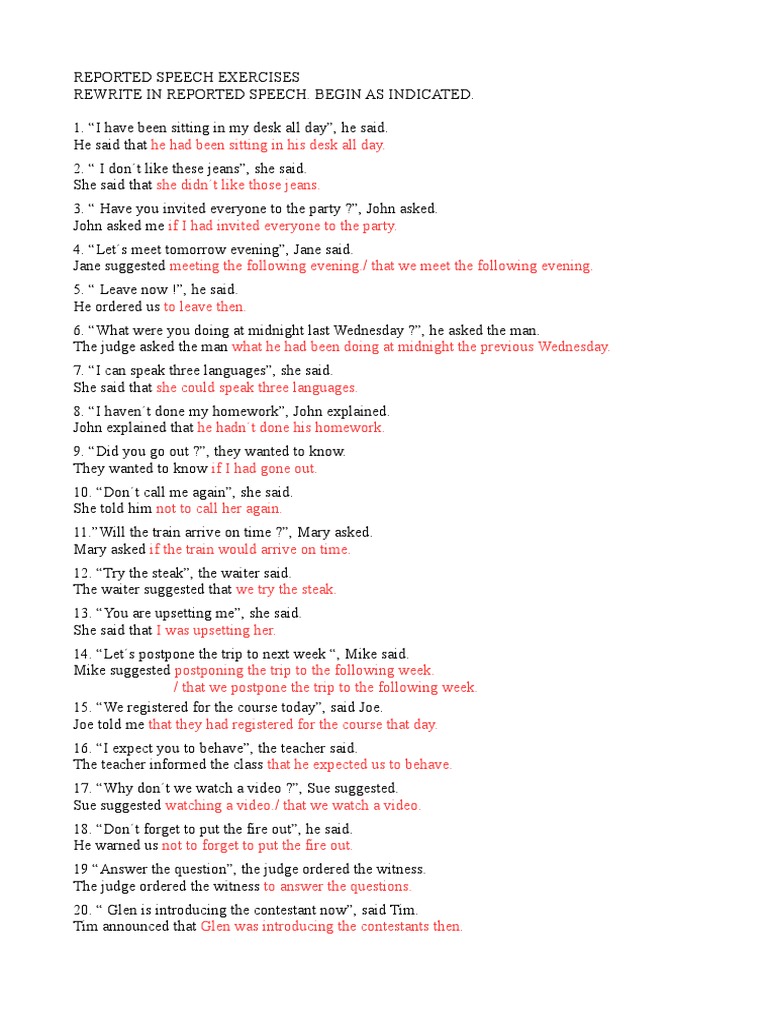 Key To Reported Speech | PDF