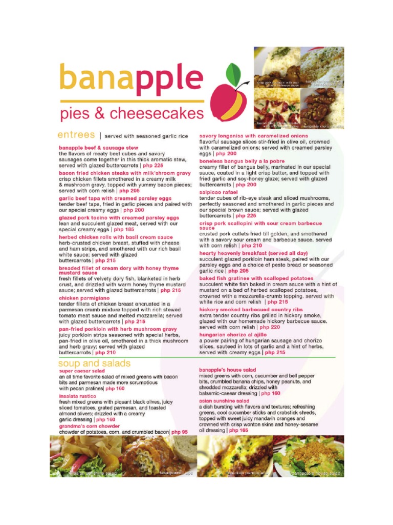 Banapple Menu | Sausage | Eating Behaviors Of Humans