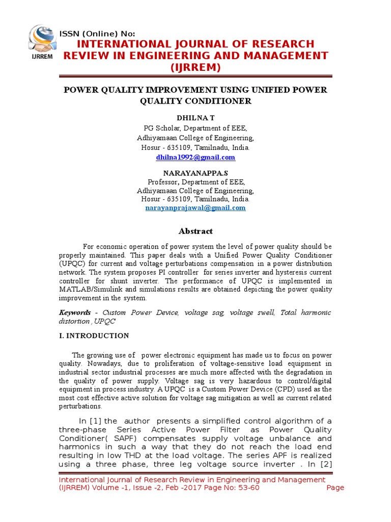 Power Quality Improvement Using Unified Power Quality Conditioner | PDF ...