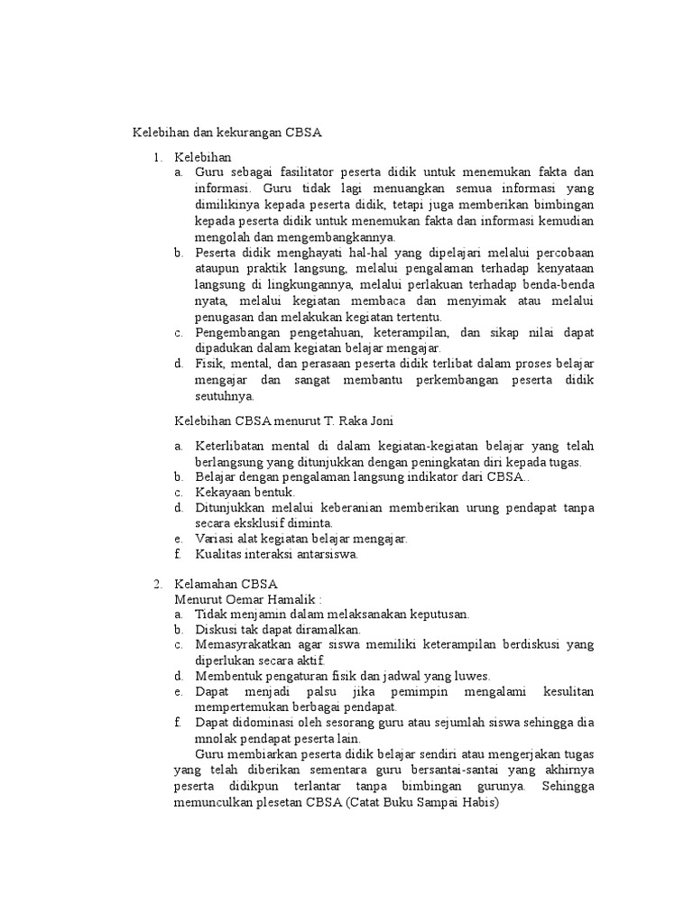 Kelebihan Dan Kekurangan CBSA | PDF
