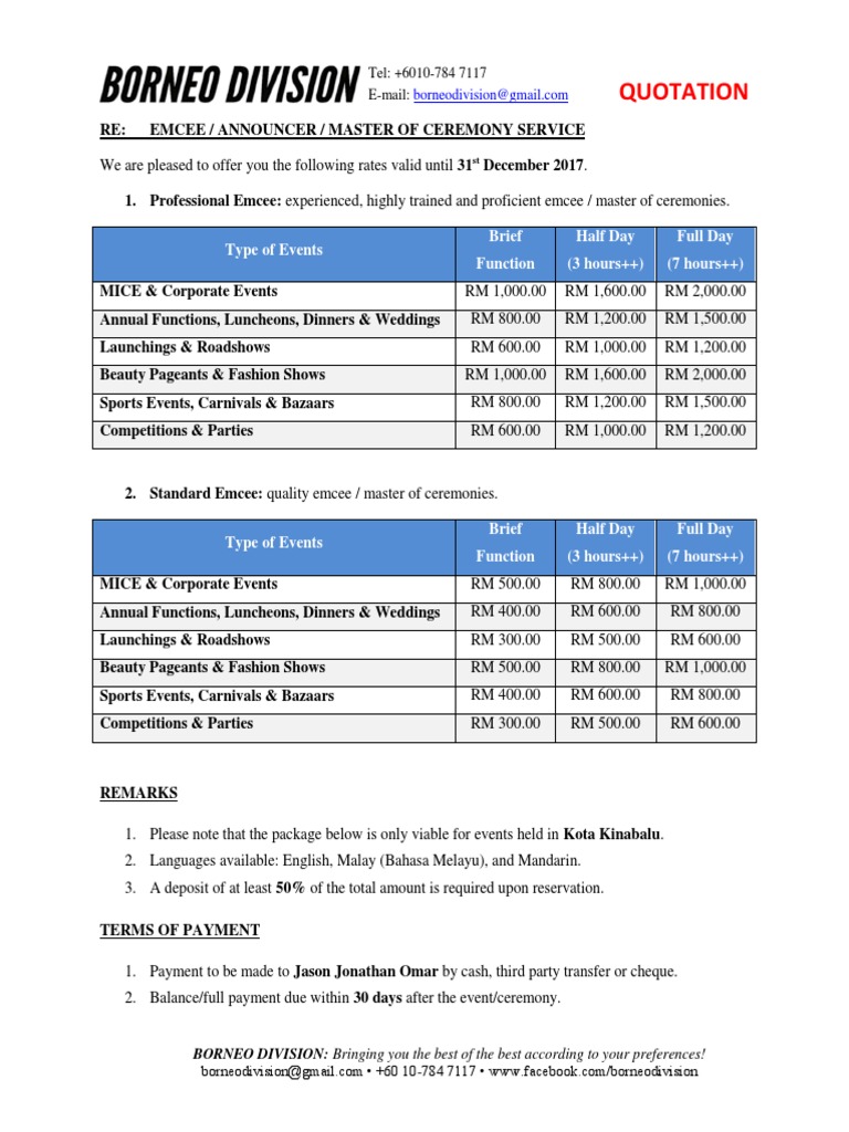 Emcee - General Quotation 2017 | PDF | Southeast Asia