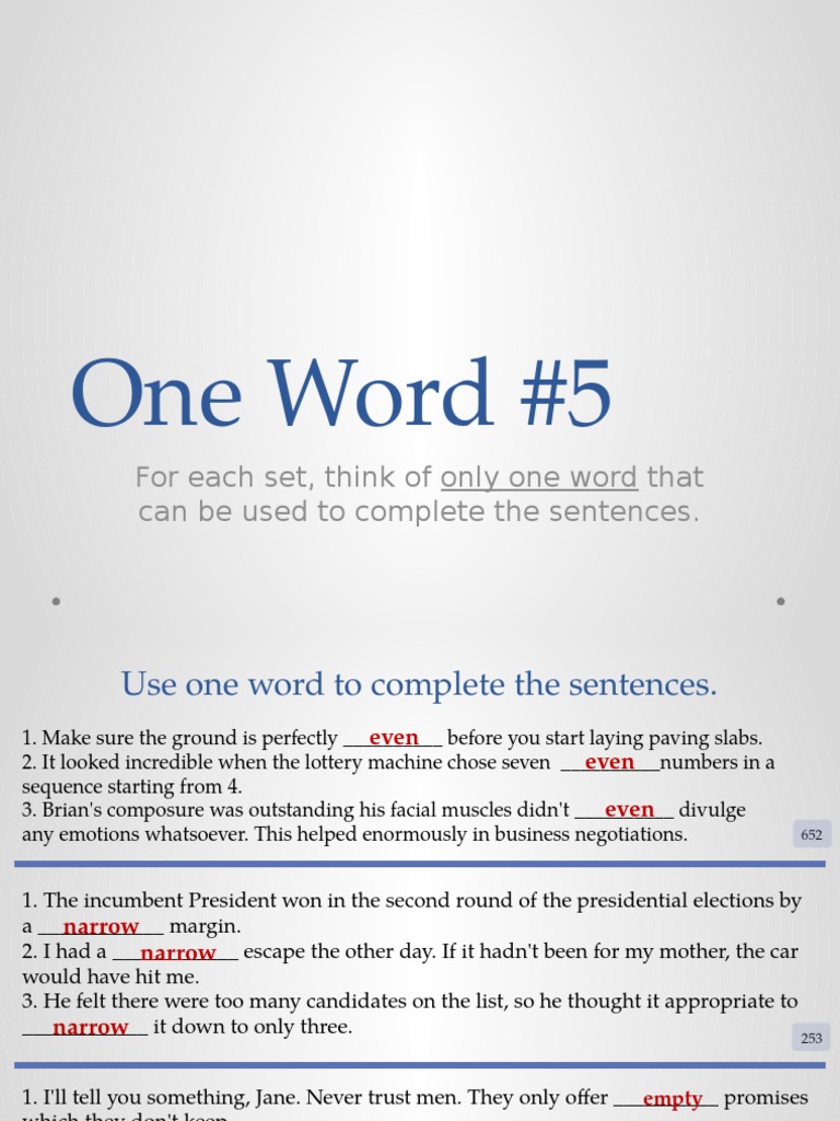 One Word #5: For Each Set, Think of Only One Word That Can Be Used To ...