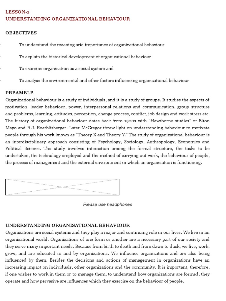 Organisational Behaviour Pdf Organizational Behavior Sociology
