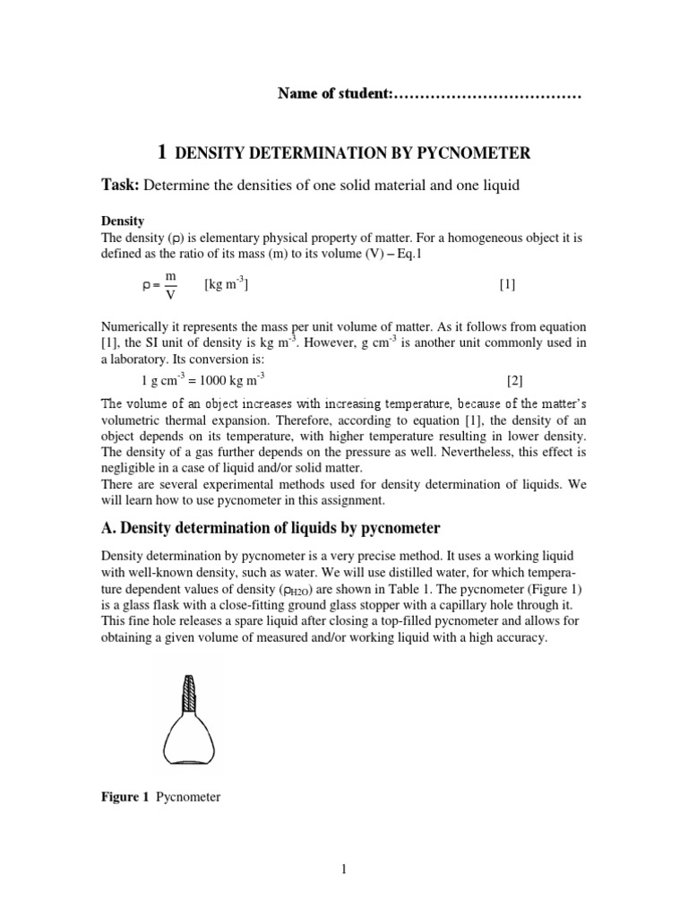 1.density Pycnometer | PDF | Density | Volume
