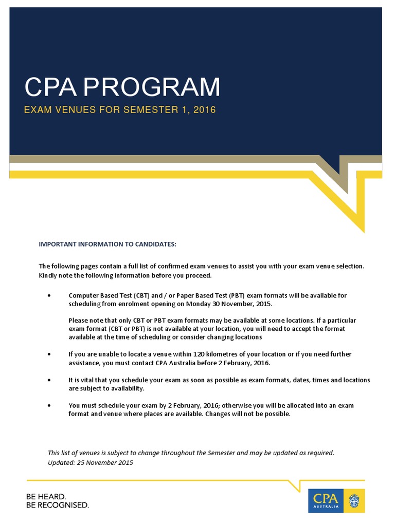 Exam-Venues Cpa Australian 22 | PDF