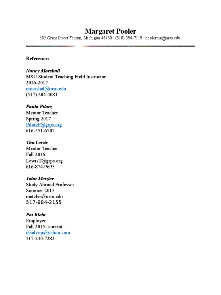 Pooler References | PDF | Career & Growth | Sports & Recreation