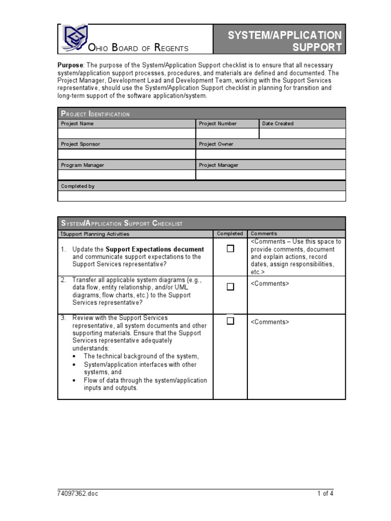 Application Support Model Template | PDF | Systems Engineering ...