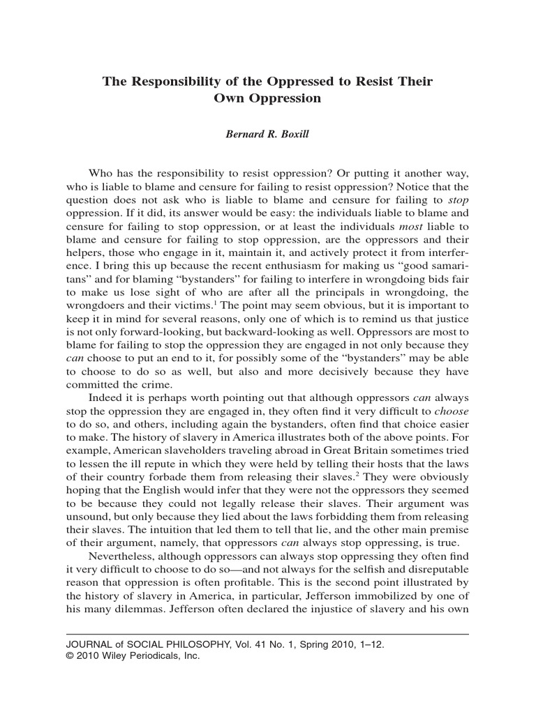 Bernard Boxill (2010) "The Responsibility of The Oppressed To Resist ...