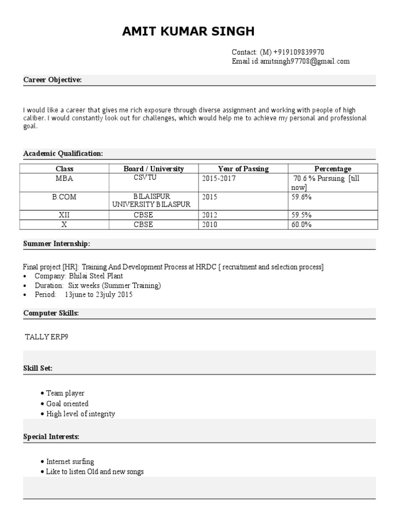 Mba Resume Amit Singh | PDF