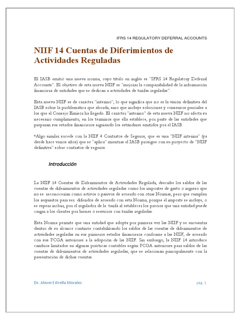 2 - NIIF 14 Cuentas de Diferimientos de Actividades Reguladas | PDF ...