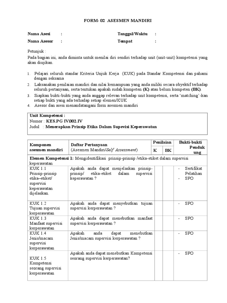 FORM-02 Asesmen Mandiri | PDF