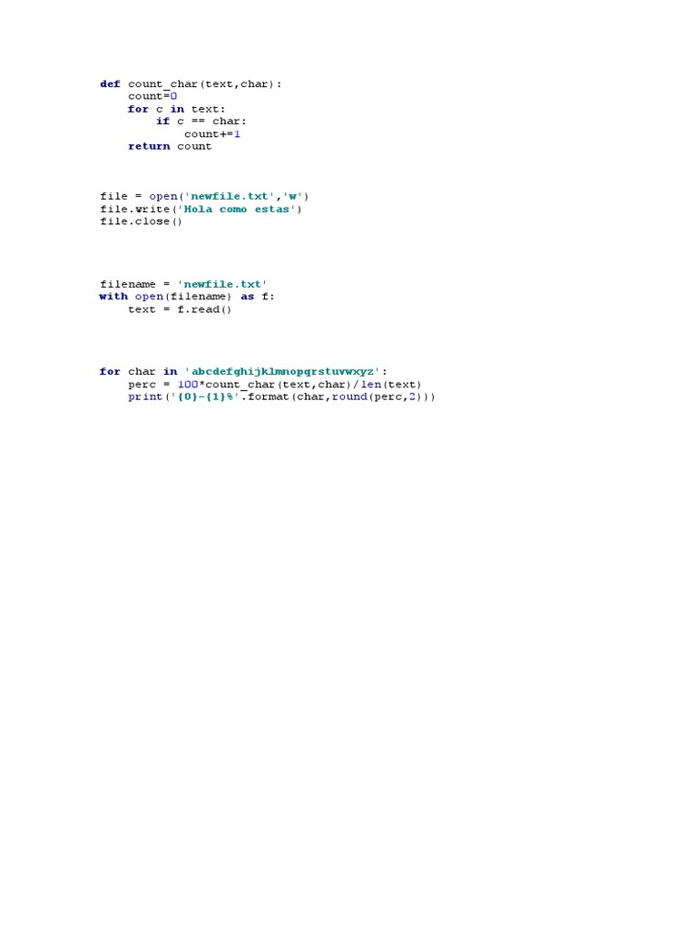 Def For in If Return: Count - Char (Text, Char) : Count C Text: C Char ...