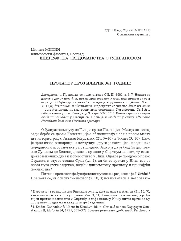 Milena Milin - Epigrafska - Svedocanstva - o - Julijanovom - Prolasku - Kroz - Ilirik - 361 ...