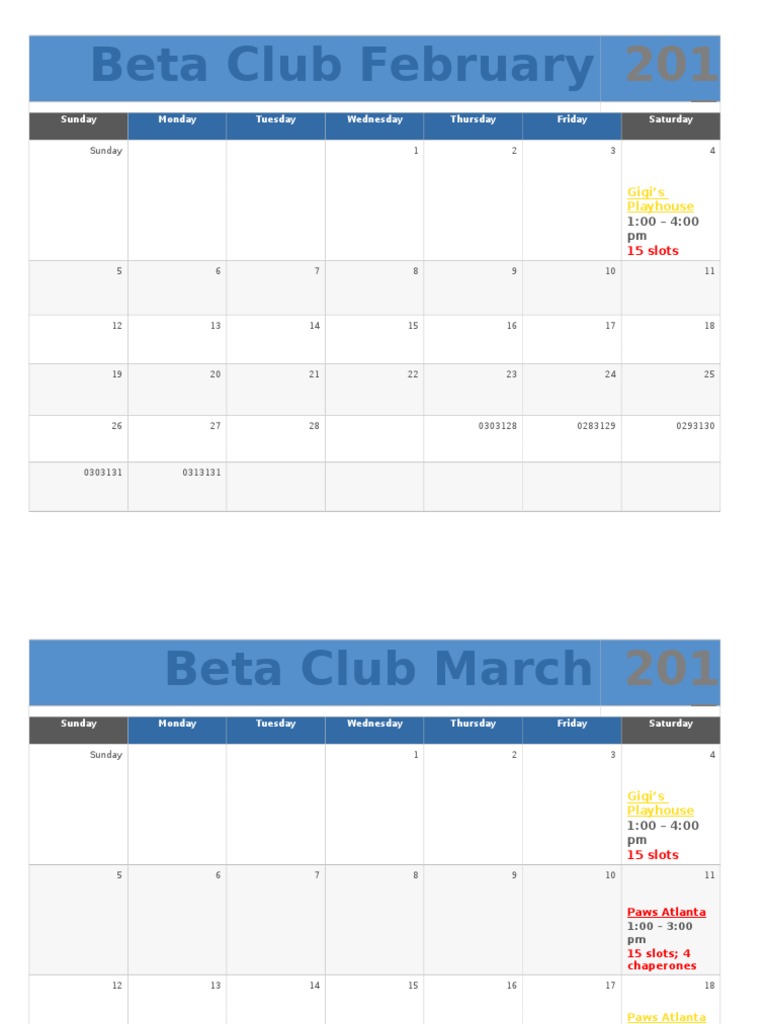 Beta Calendar | PDF | Sports | Leisure