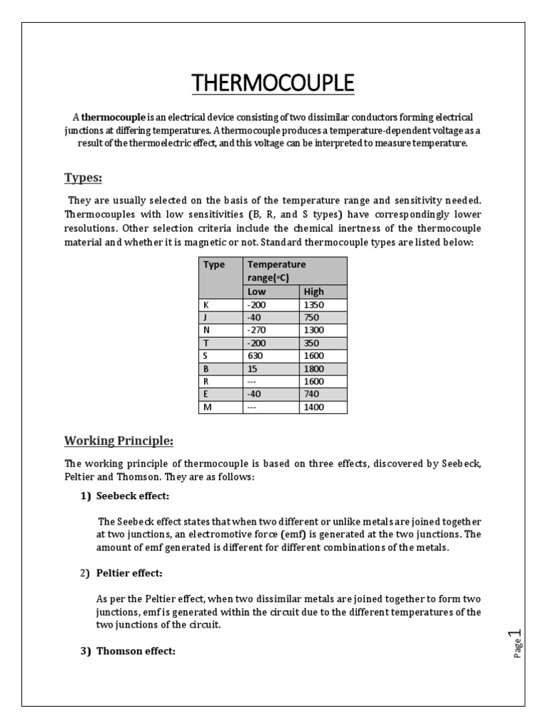 Report of Thermocouple | Thermocouple | Physics & Mathematics