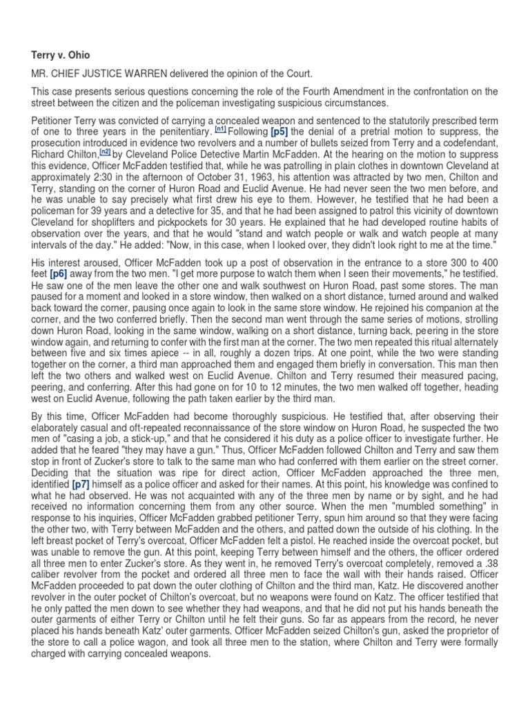 Terry v. Ohio Fourth Amendment Stop and Frisk | PDF | Fourth Amendment ...
