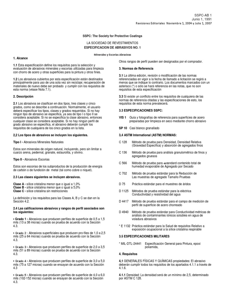 Especificacion SSPC Ab1 Traduccion | PDF | Pie (unidad) | Acero