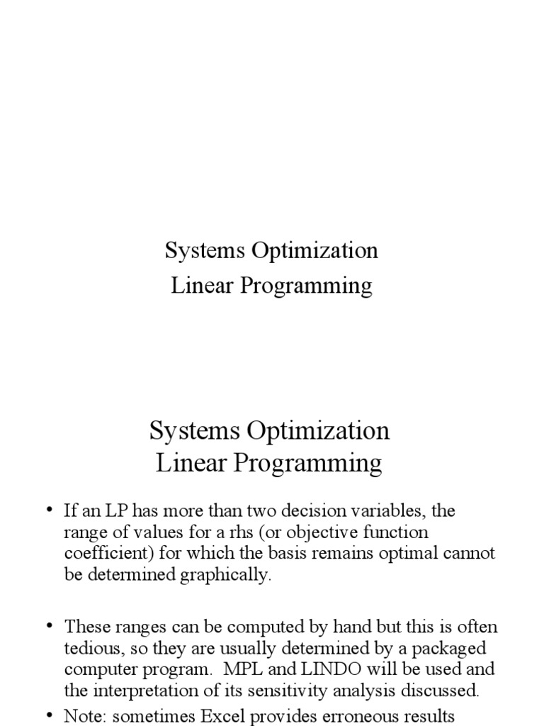 Systems Optimization Pdf Linear Programming Mathematical Optimization