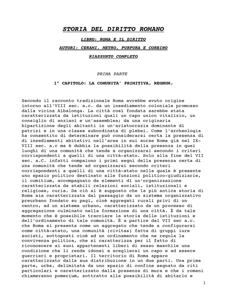 Storia Del Diritto Romano Riassunto Completo Libro Roma e Il Diritto ...