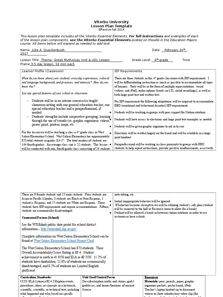 Greek Mythology 4th Grade Lesson Plan | PDF | Mythology | Lesson Plan