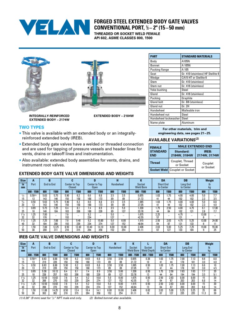 Extended Body Gate Valve Specifications | PDF | Valve | Screw