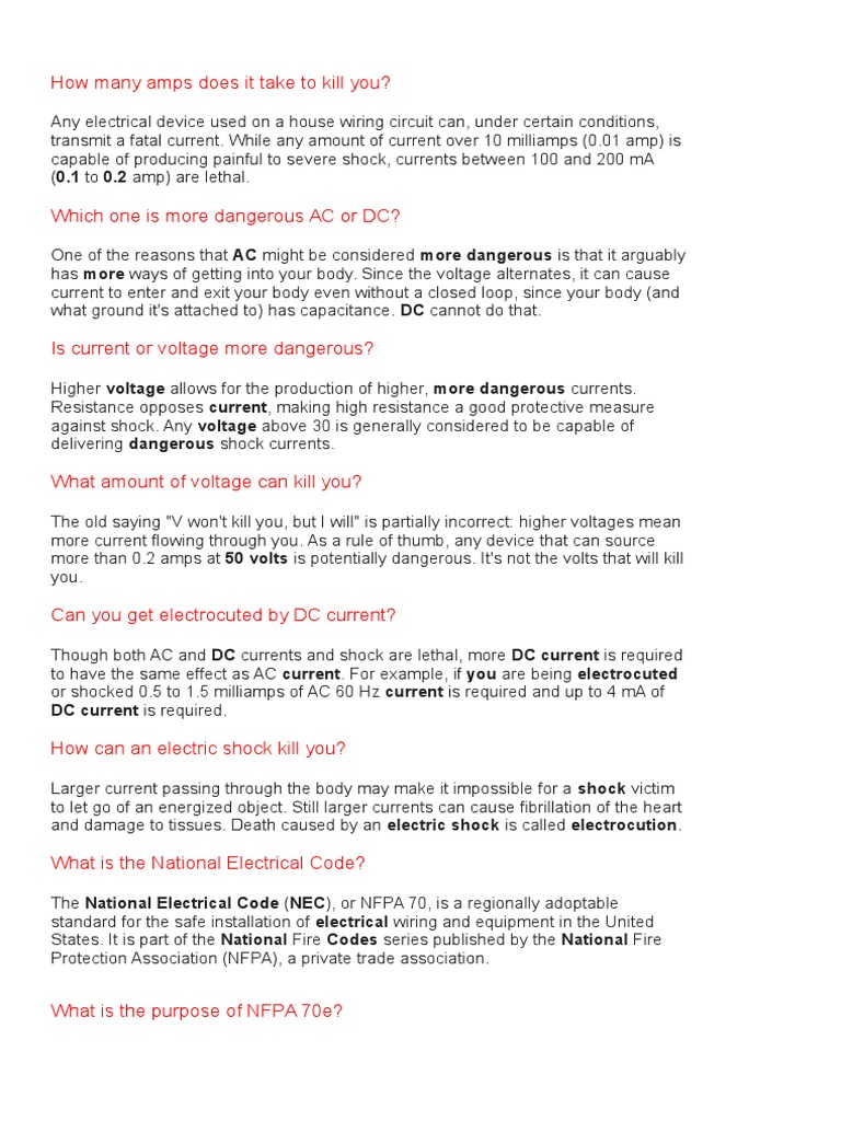 Electrical Safety Based Questions and Answers | PDF | Electric Shock ...