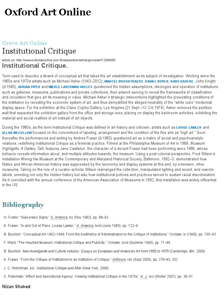 Institutional Critique in Oxford Art Online | PDF