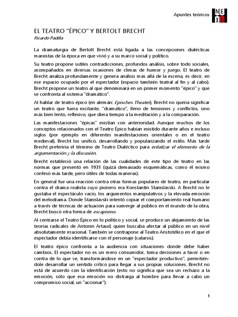 Teatro Épico de Bertolt Brecht | PDF
