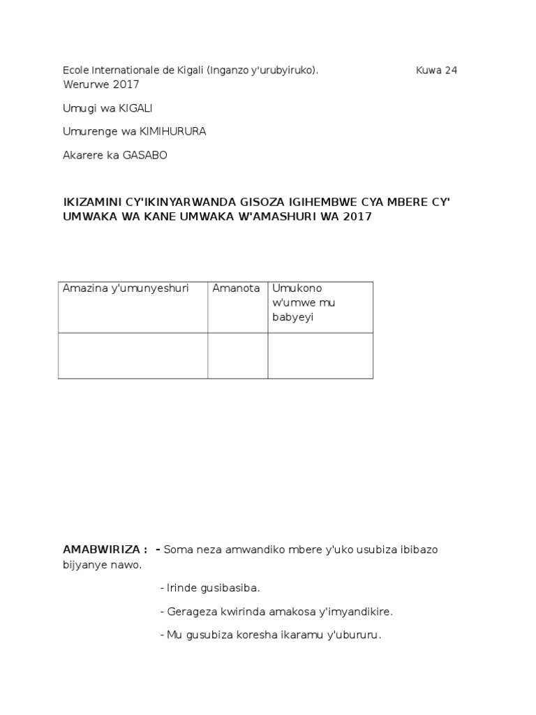 Ecole Internationale Ikinyarwanda 1st Term 2017 P4 Pdf Edible Fungi