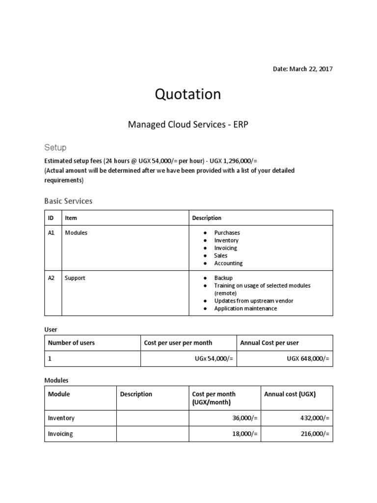 Quotation: Managed Cloud Services - ERP | PDF