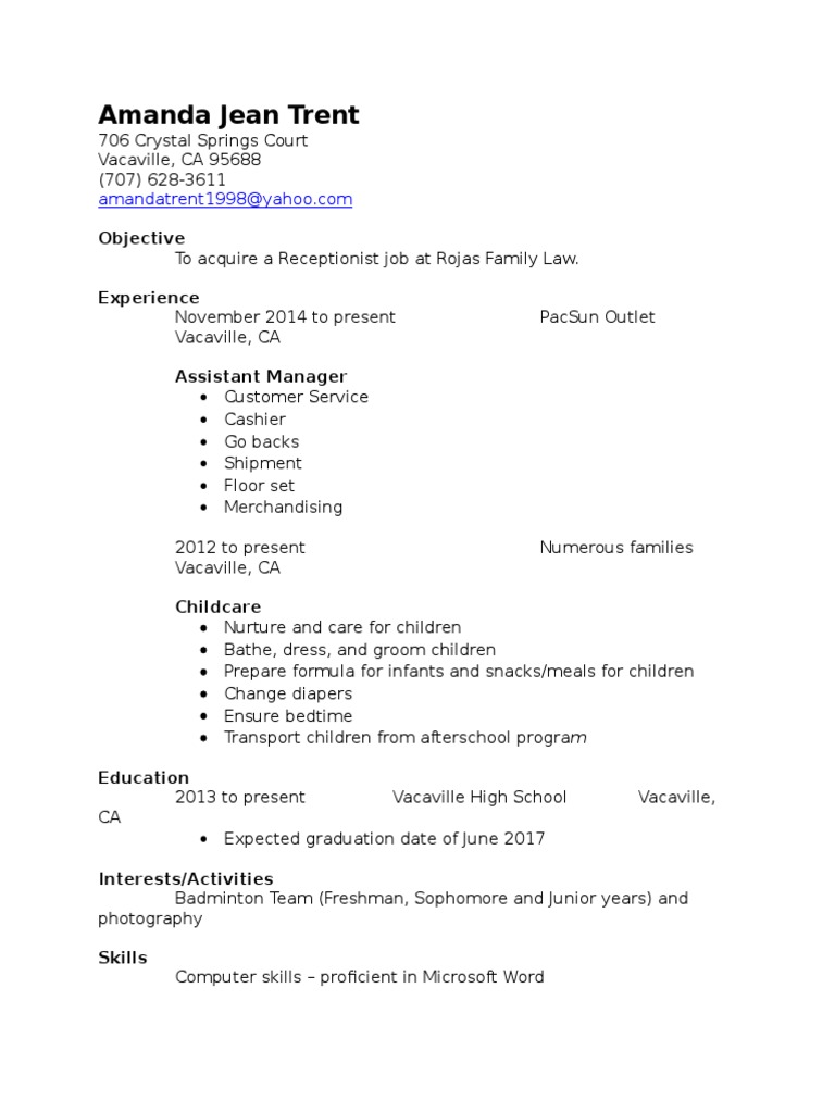 Amanda Resume 1 | PDF | Human Life Stages | Childhood