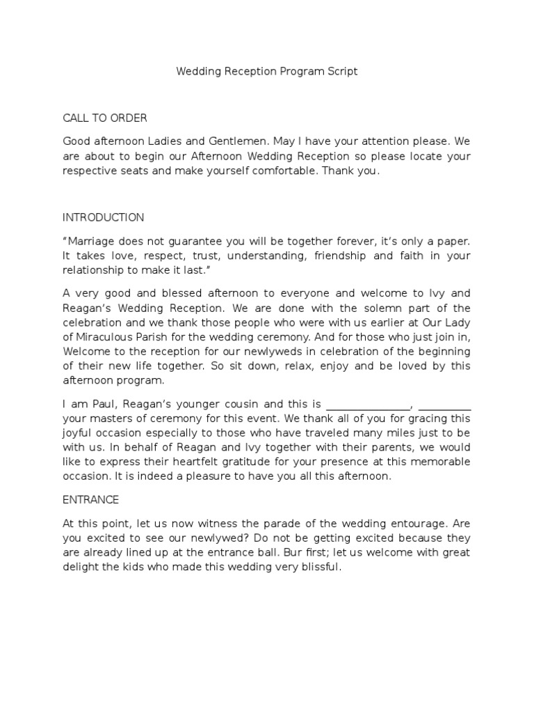 Master of Ceremony in Wedding Script | PDF | Wedding | Bridesmaid