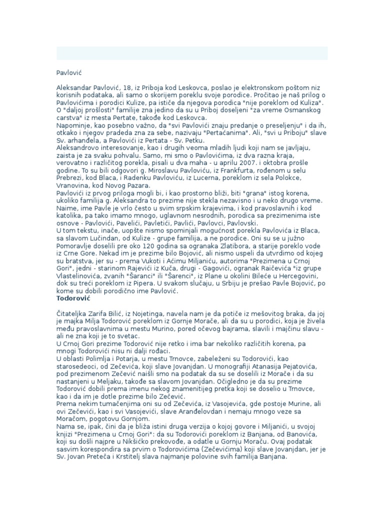 Poreklo Prezimena | PDF