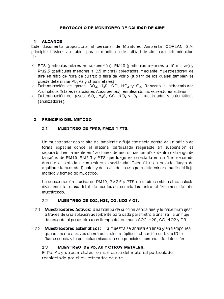 Protocolo de Monitoreo de Calidad de Aire | PDF | Materiales | Química
