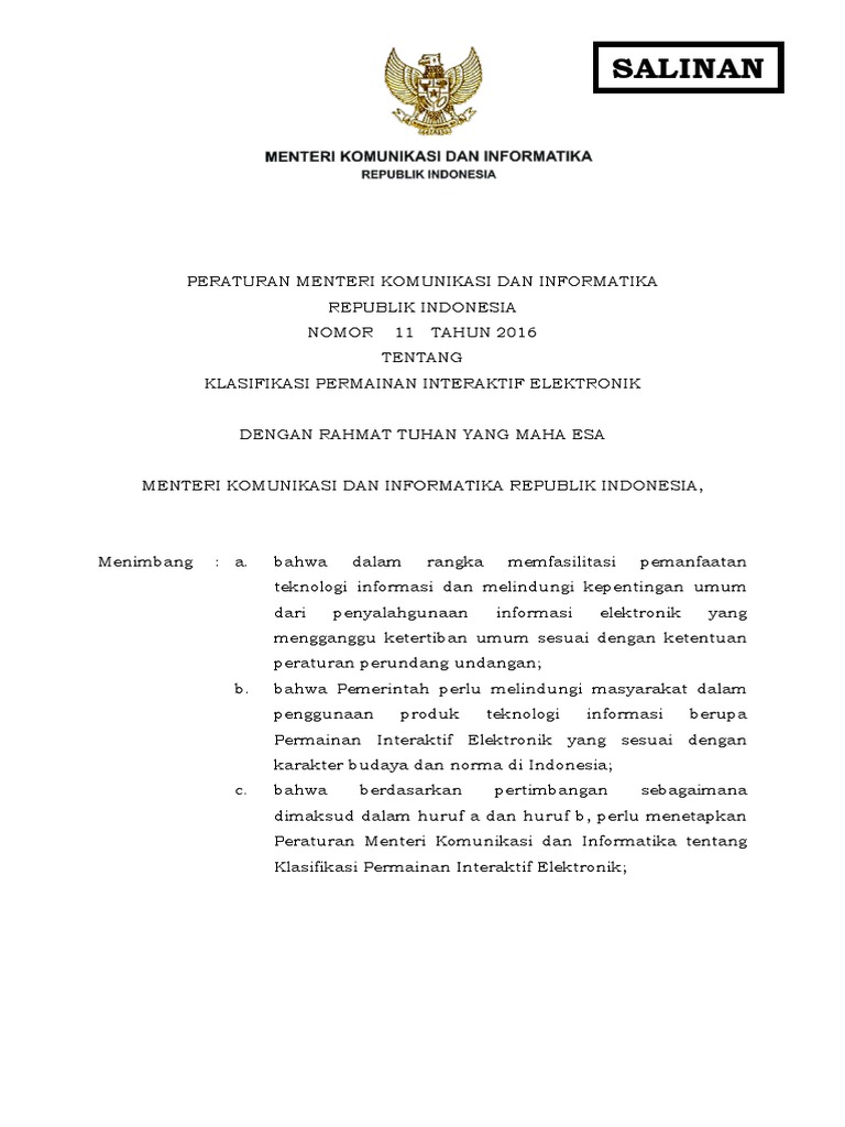 PM - Kominfo - No - 11 - Tahun - 2016 IGRS PDF | PDF