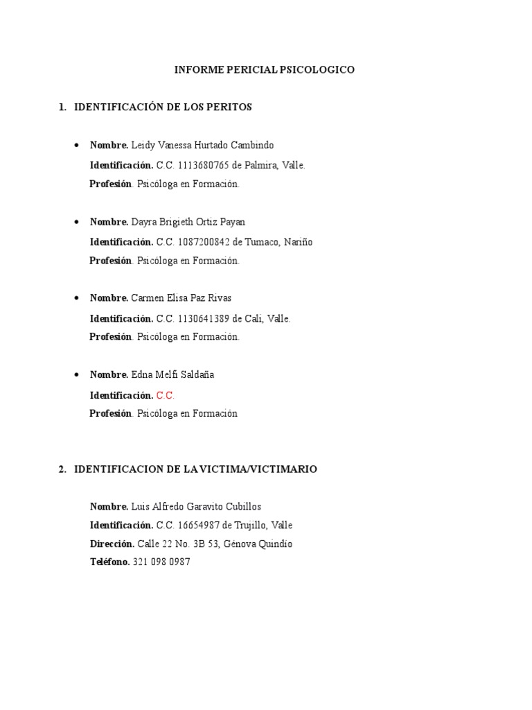 Modelo Informe Pericial Psicologico | PDF | Mente | Sicología